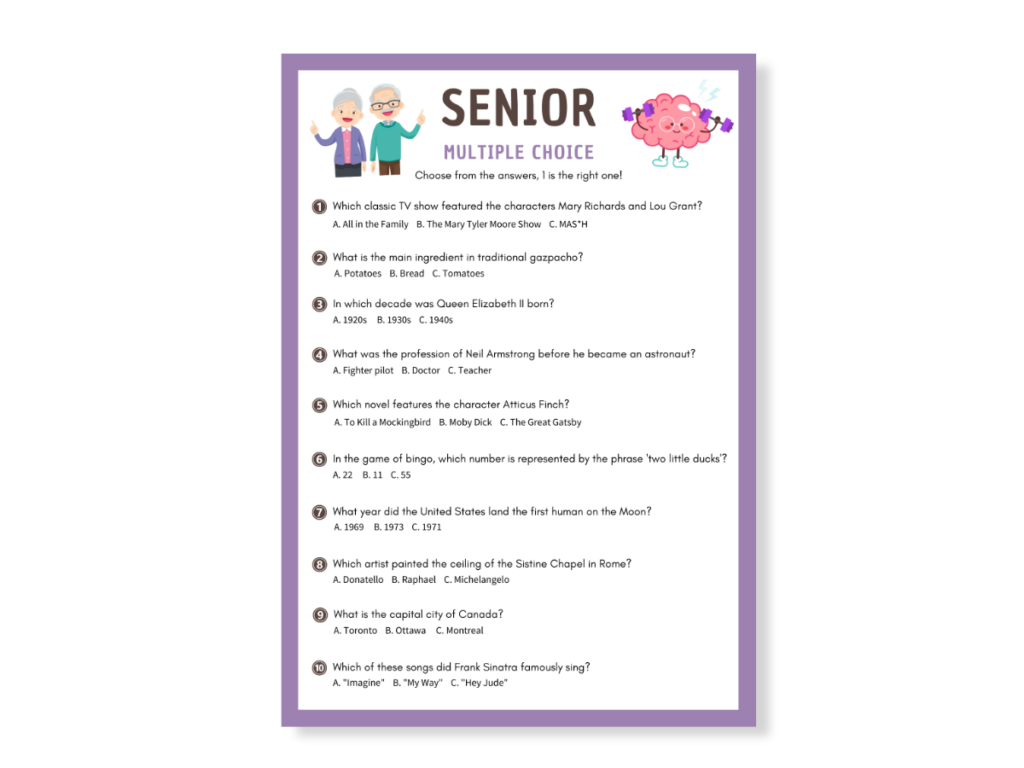 Senior Solve the Sums Game Printable - Digital Download - Print Play Palace