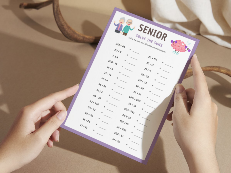 Senior Solve the Sums Game Printable - Digital Download - Print Play Palace