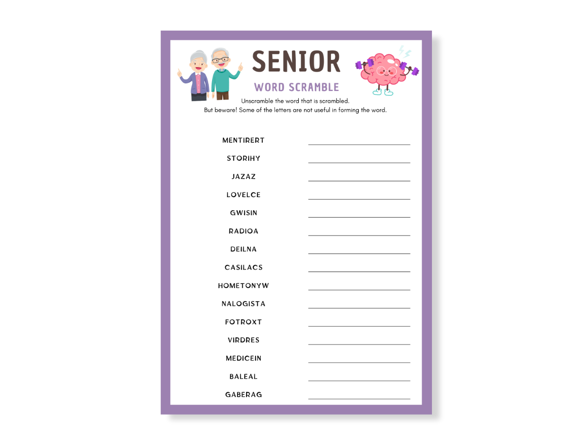Senior Word Scramble Game Printable - Digital Download - Print Play Palace