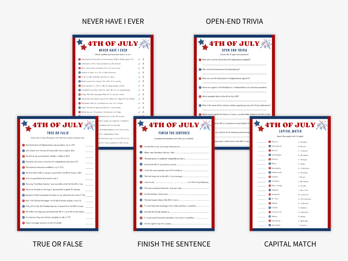 4th of July 15 Games Bundle Printable - Digital Download - Print Play ...