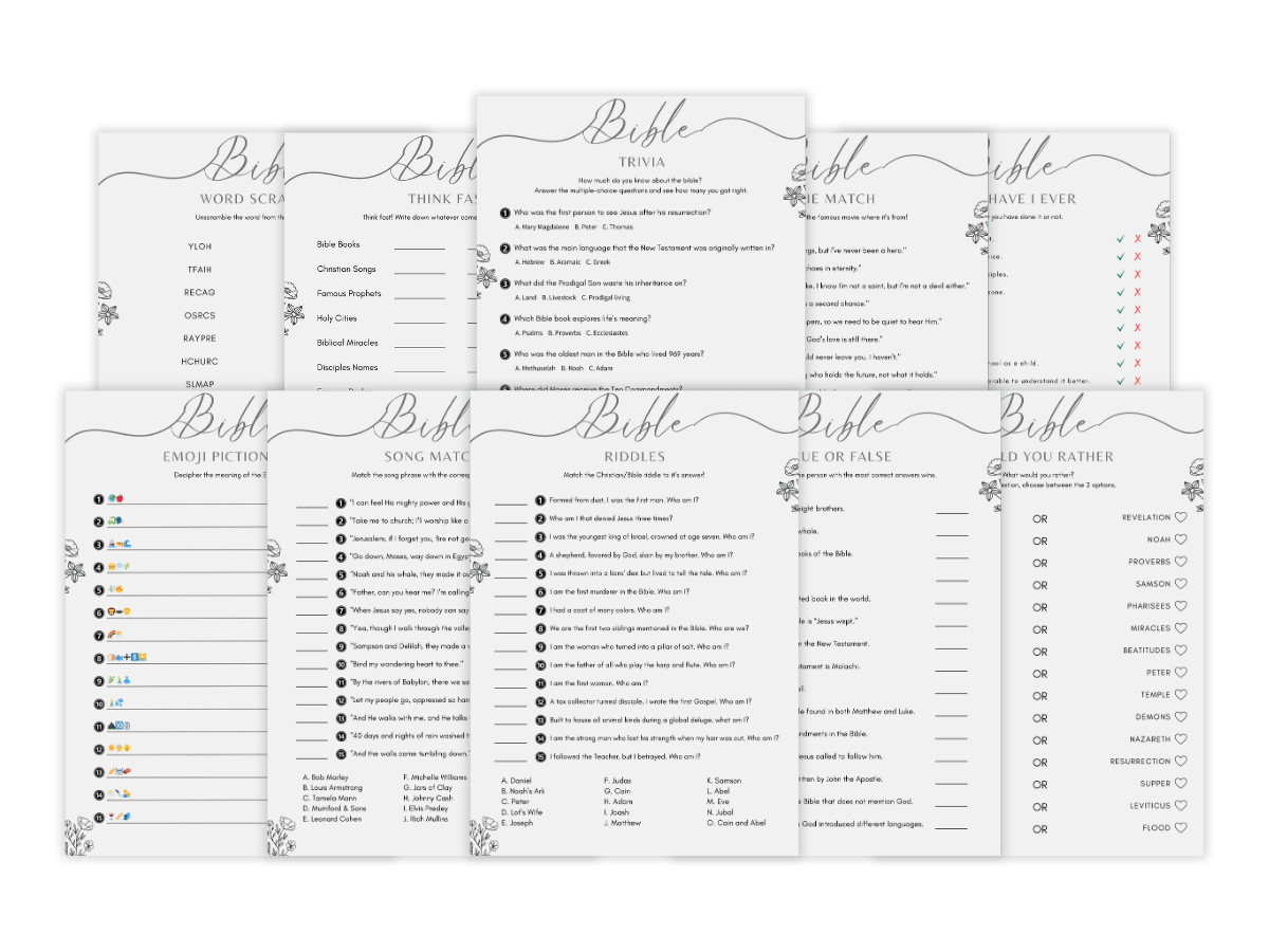 Bible 10 Games Bundle Printable - Digital Download - Print Play Palace
