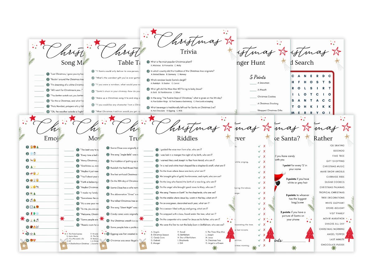 Christmas 12 Games Bundle Printable - Digital Download - Print Play Palace