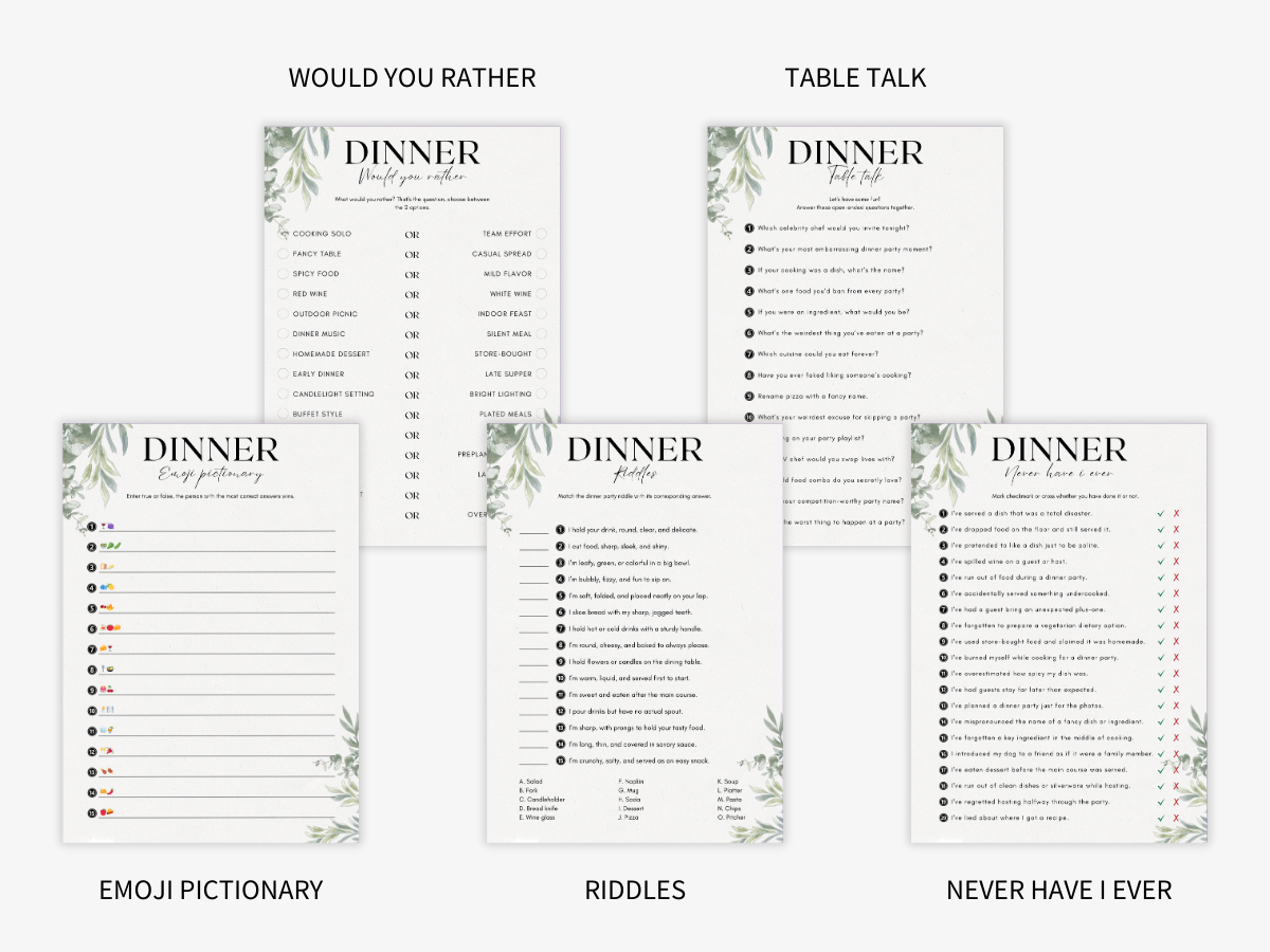 Dinner Party 5 Games Bundle Printable - Digital Download - Print Play ...