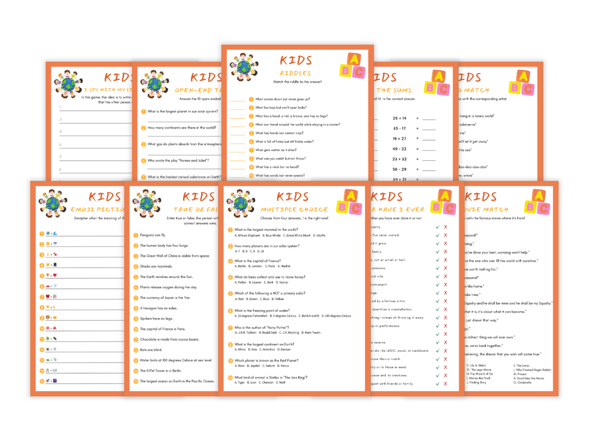 Kids 10 Games Bundle Printable - Digital Download - Print Play Palace