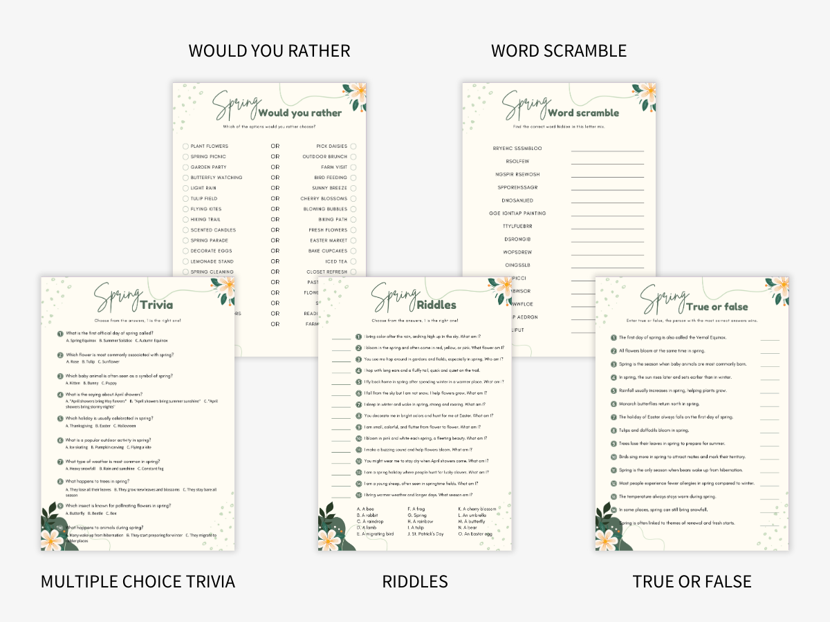 Spring 5 Games Bundle Printable - Digital Download - Print Play Palace