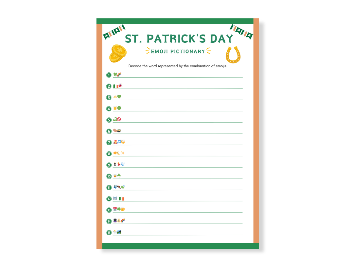 Saint Patrick's Day Emoji Pictionary Game Printable - Digital Download ...