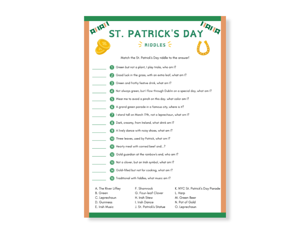 Saint Patrick's Day Riddles Game Printable - Digital Download - Print ...