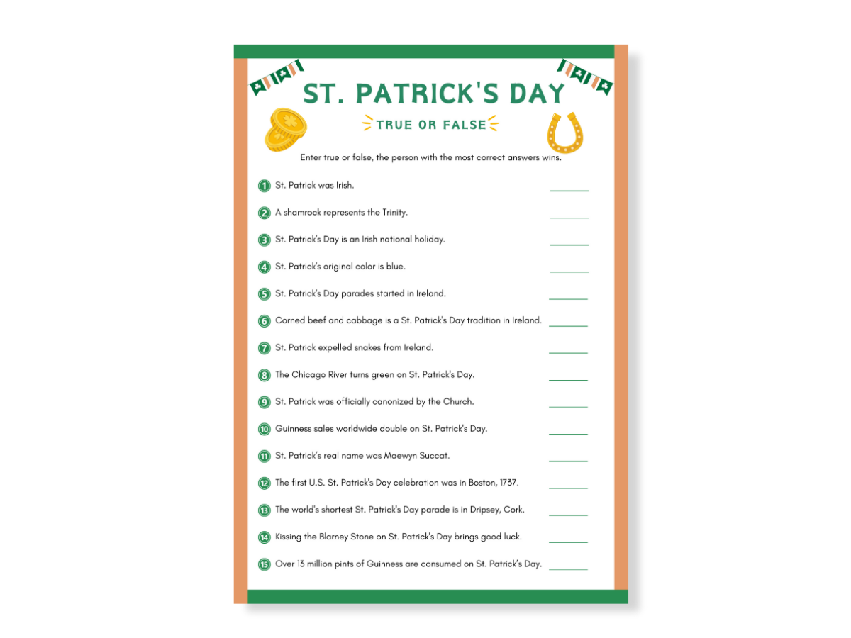 Saint Patrick's Day True or False Game Printable - Digital Download ...
