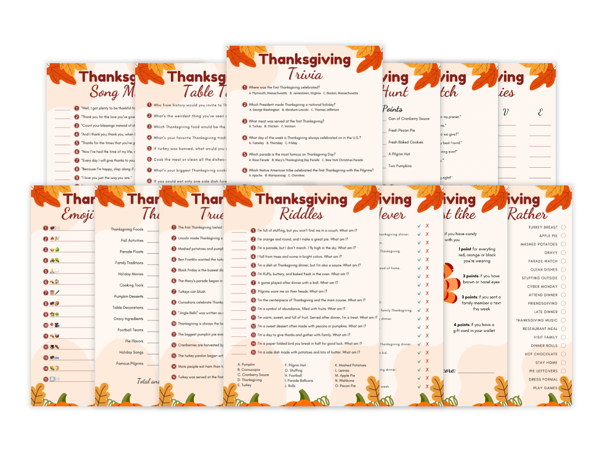 Thanksgiving 13 Games Bundle Printable - Digital Download - Print Play ...