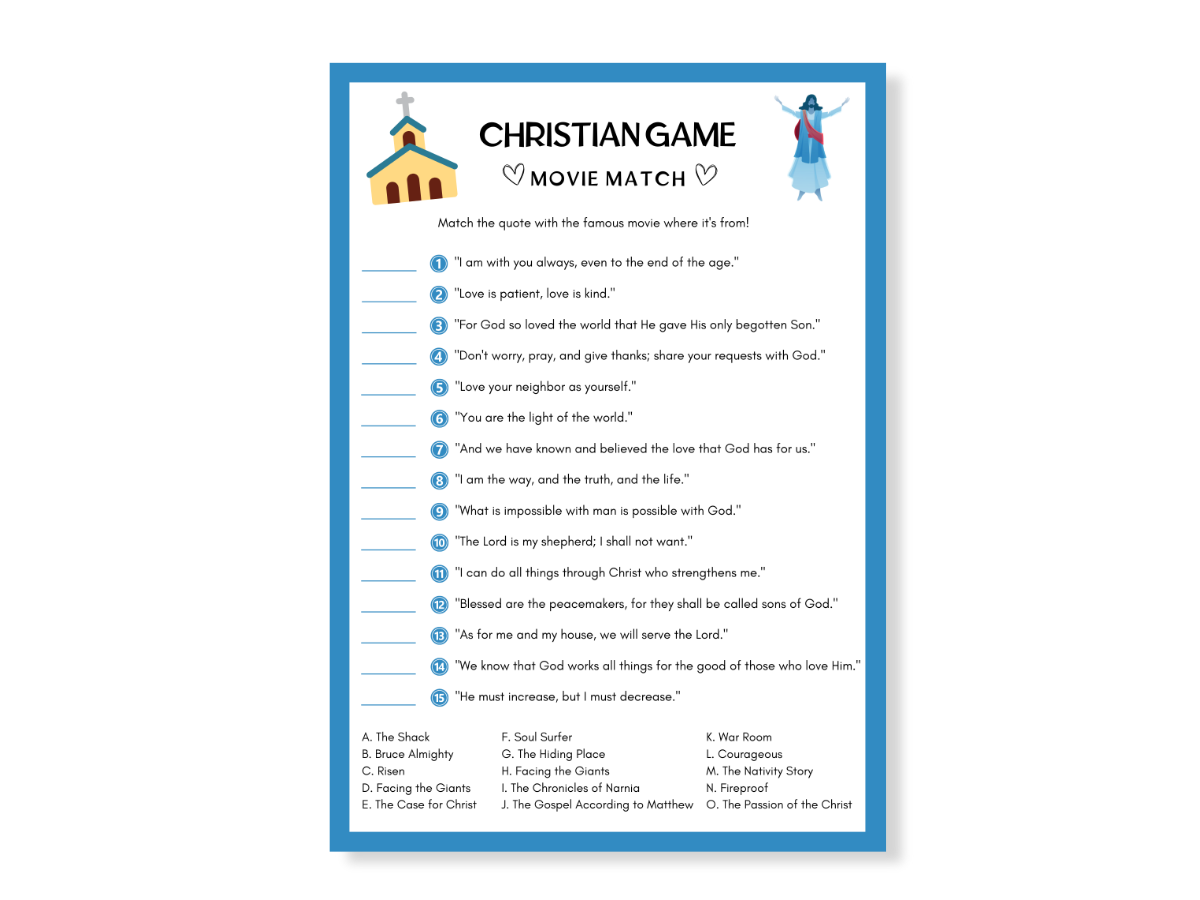 Christian Movie Match Game Printable - Digital Download - Print Play Palace