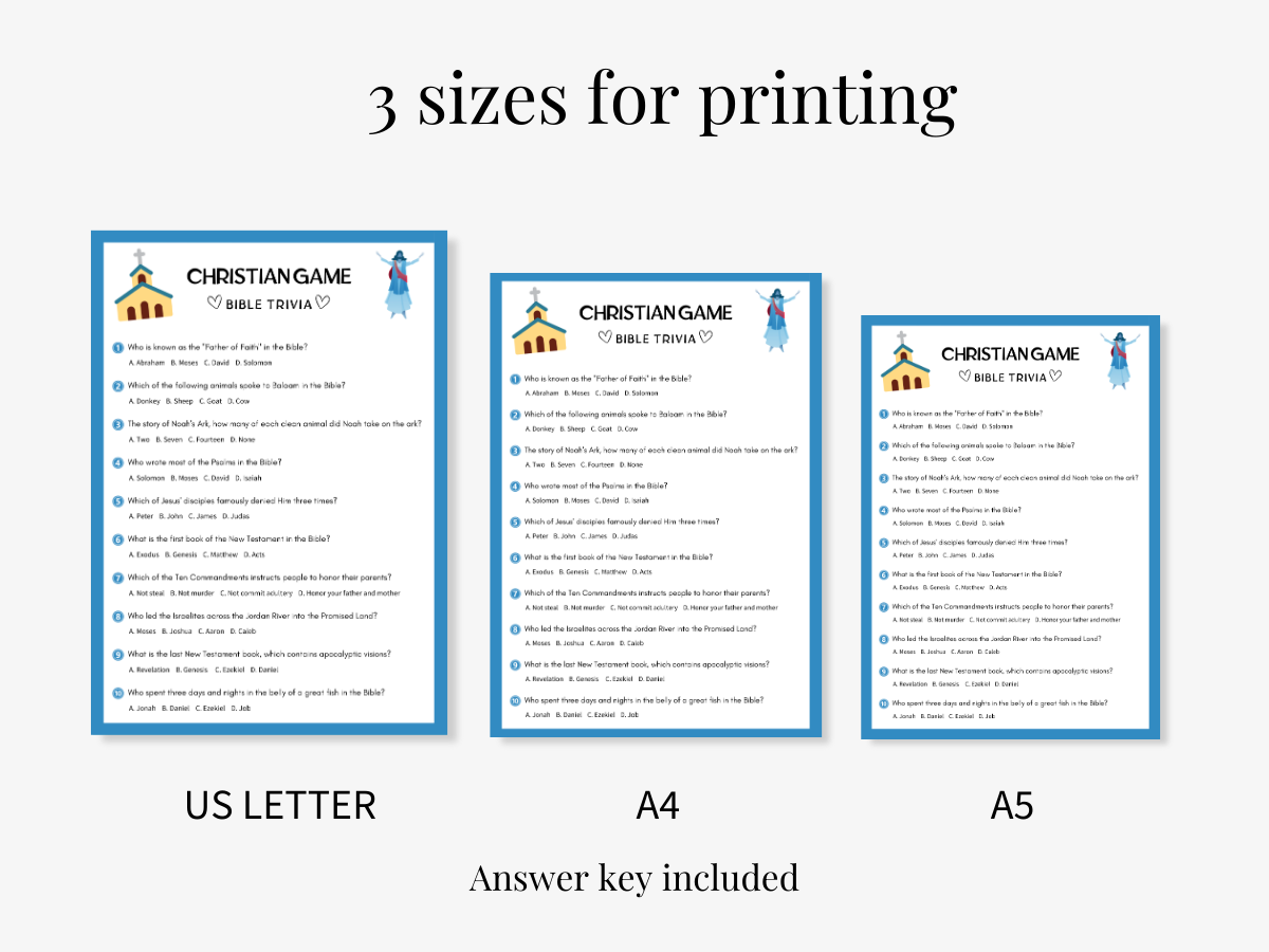 Christian Multiple Choice Trivia Printable - Digital Download - Print ...