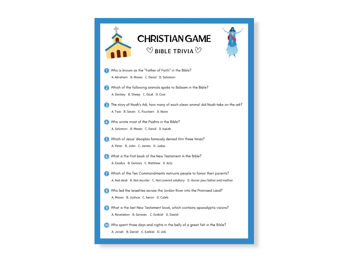 Christian Multiple Choice Trivia Printable - Digital Download - Print ...