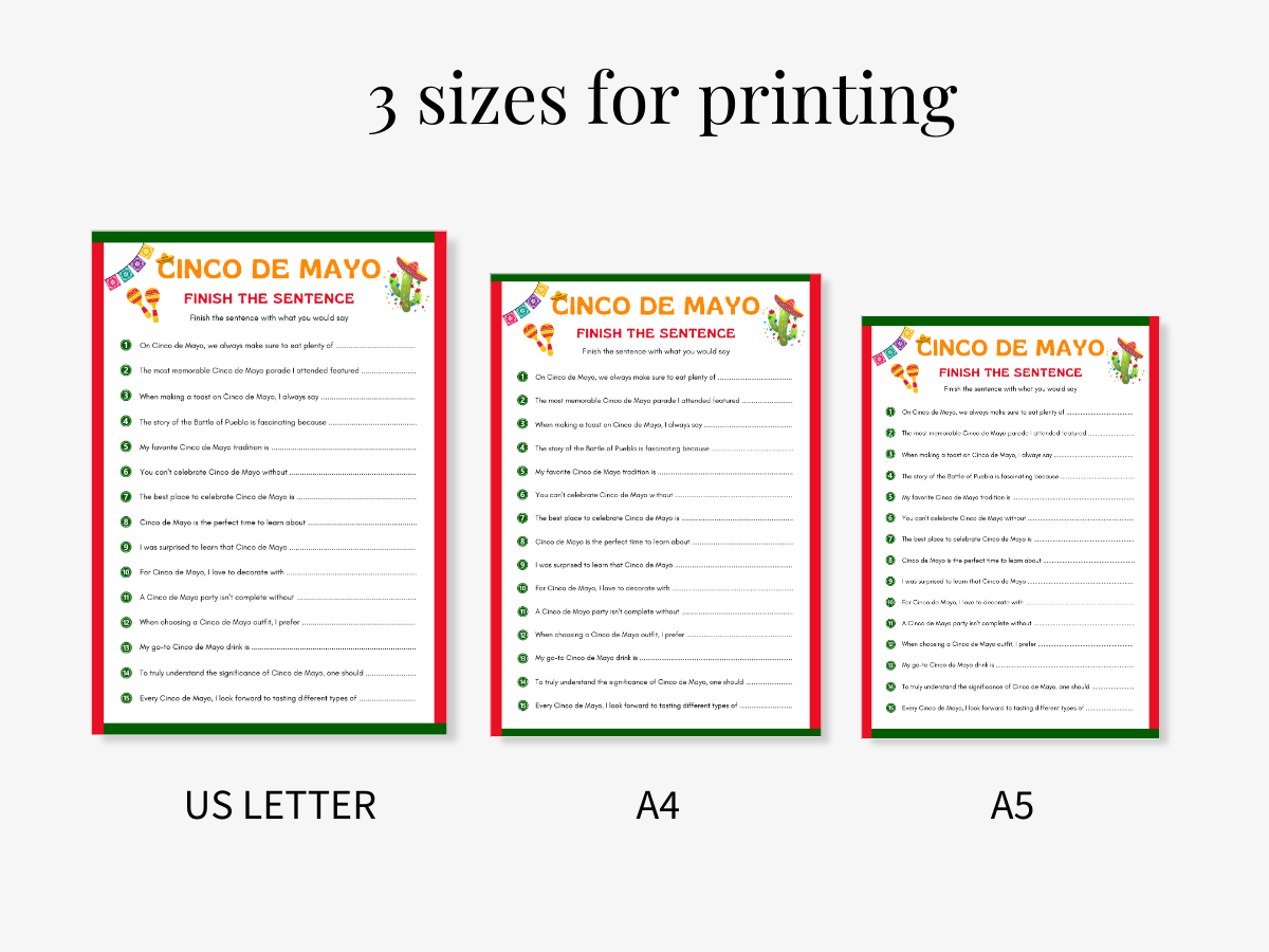 Cinco de Mayo Finish the Sentence Printable - Digital Download - Print ...