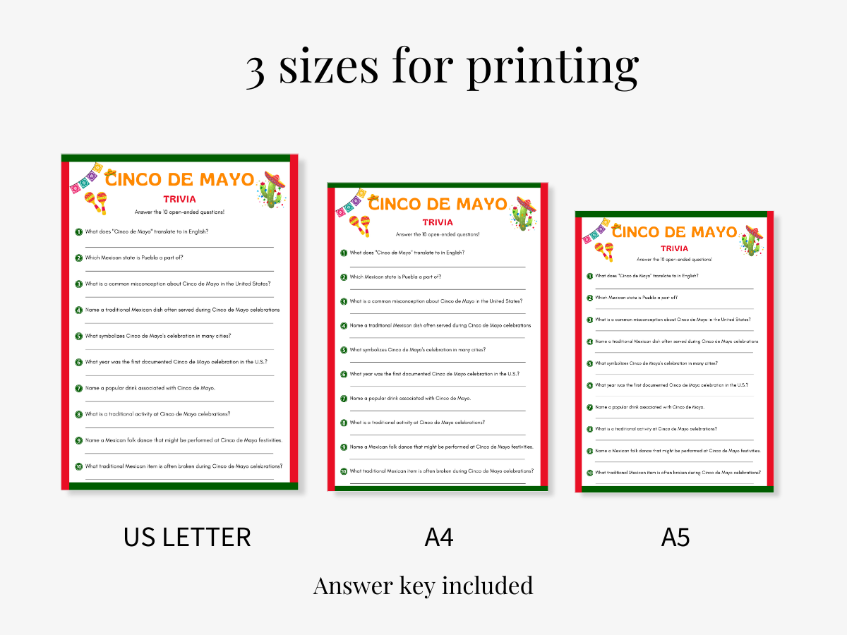 Cinco de Mayo Open-end Trivia Printable - Digital Download - Print Play ...