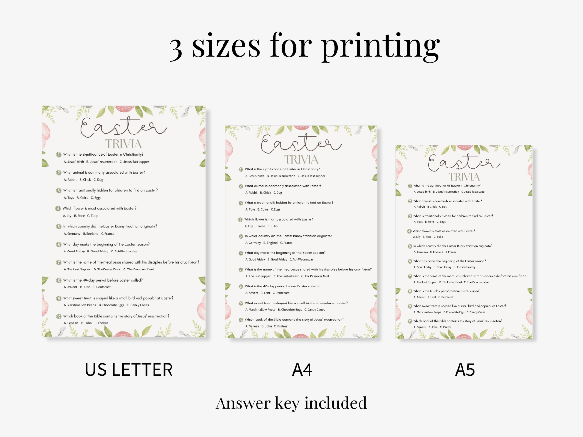 Easter Multiple Choice Trivia Printable - Digital Download - Print Play ...
