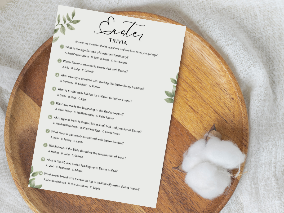Greenery Easter Multiple Choice Trivia Printable - Digital Download ...