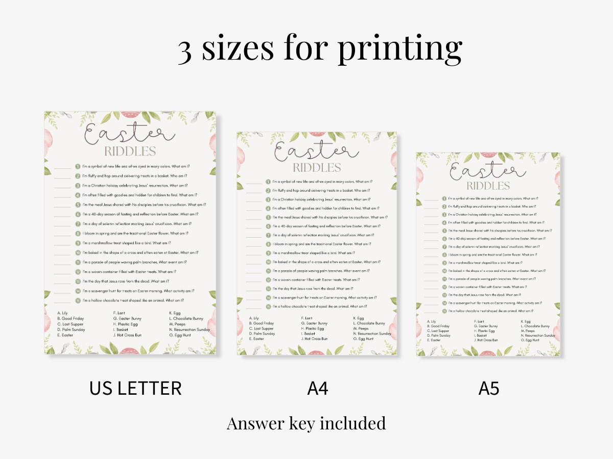 Easter Riddles Game Printable - Digital Download - Print Play Palace