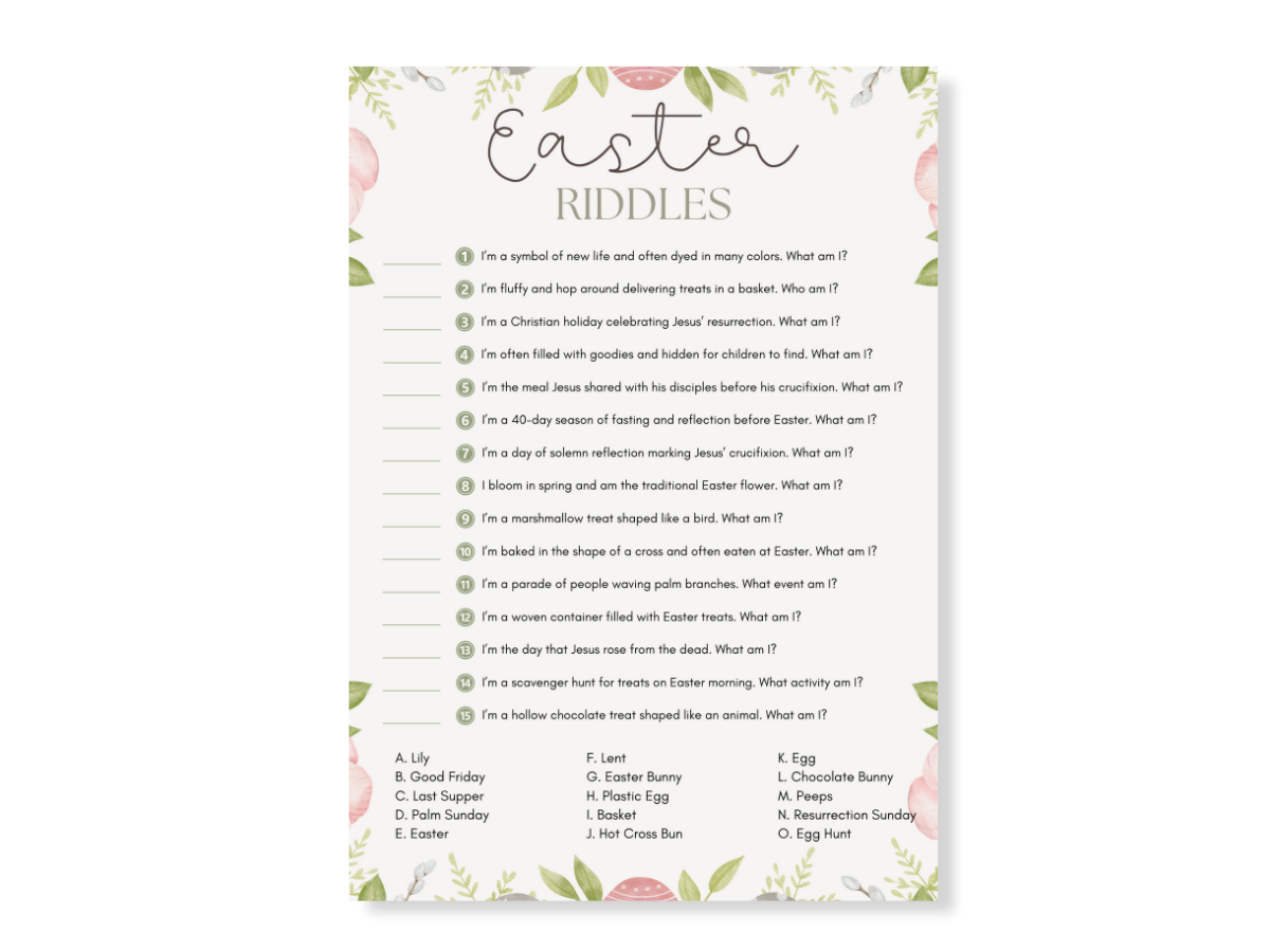 Easter Riddles Game Printable - Digital Download - Print Play Palace