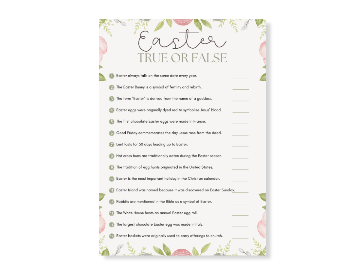 Easter True or False Game Printable - Digital Download - Print Play Palace