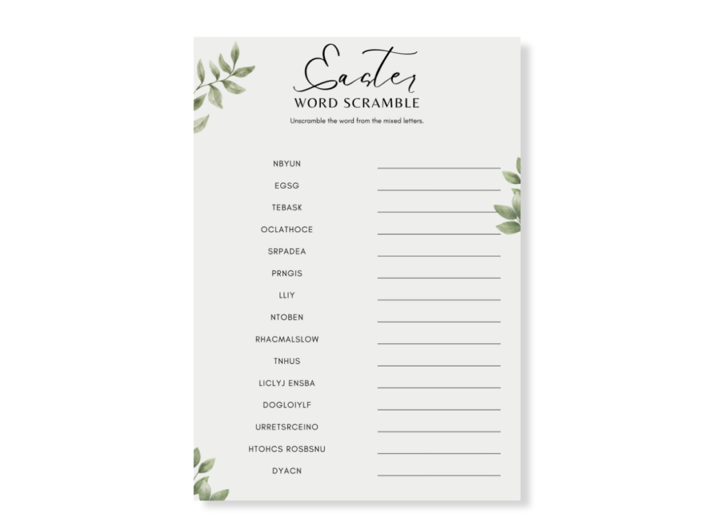 Greenery Easter Word Scramble Game Printable - Digital Download - Print ...