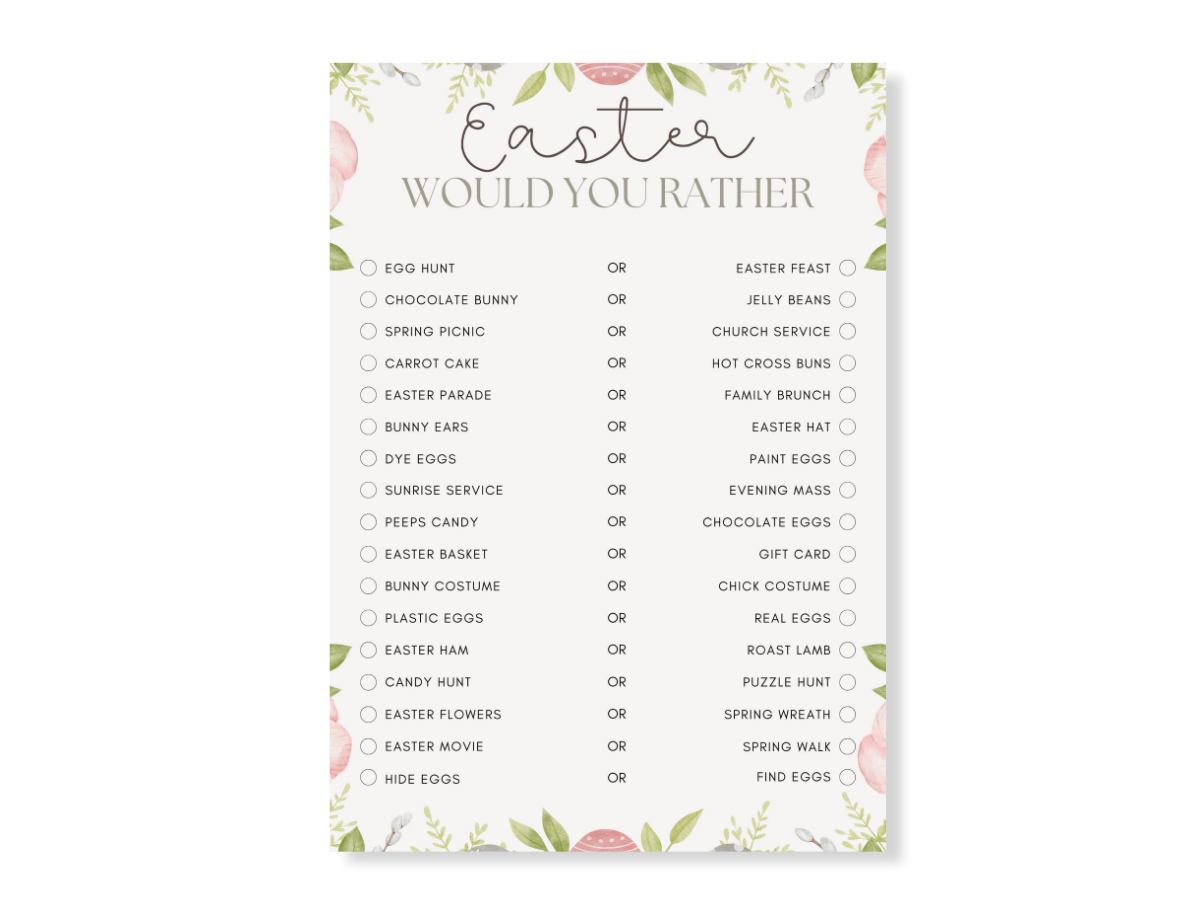 Easter Would You Rather Game Printable - Digital Download - Print Play ...