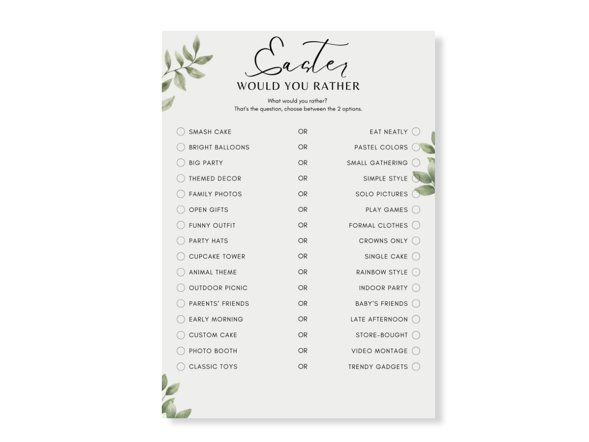 Greenery Easter Would You Rather Game Printable - Digital Download ...
