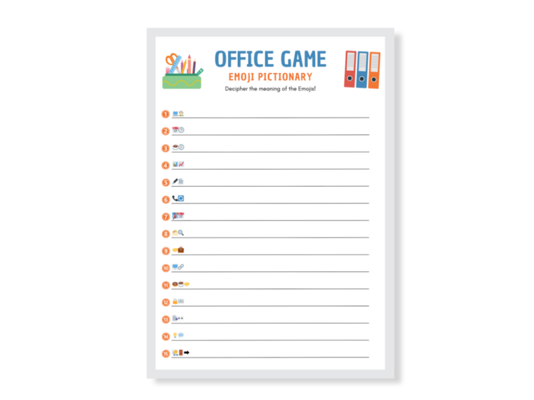 Office Emoji Pictionary Game Printable - Digital Download - Print Play ...