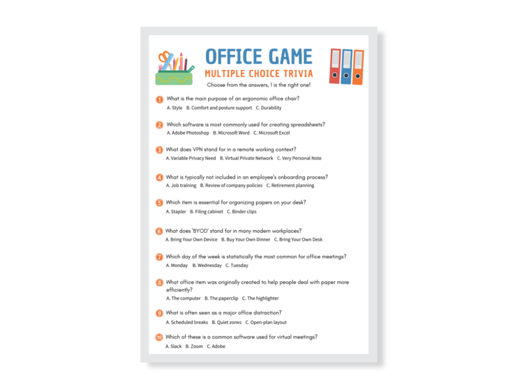 Office Riddles Game Printable - Digital Download - Print Play Palace