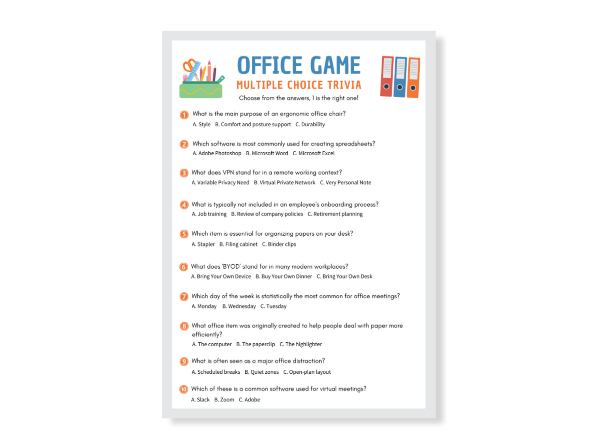 Office Multiple Choice Trivia Game Printable - Digital Download - Print ...
