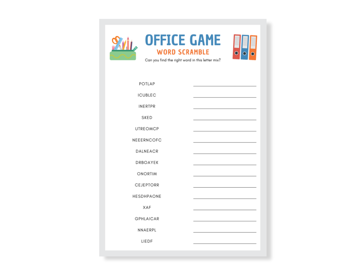 Office Word Scramble Game Printable - Digital Download - Print Play Palace