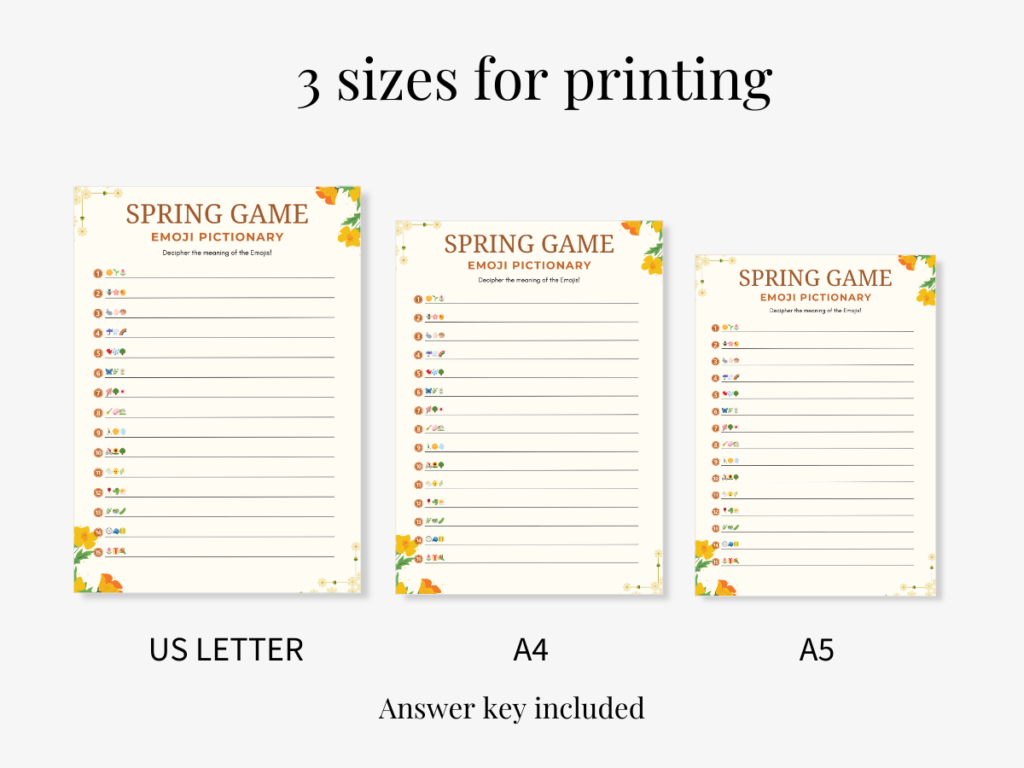 Floral Spring Emoji Pictionary Game Printable - Digital Download ...