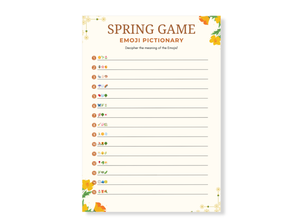 Floral Spring Emoji Pictionary Game Printable - Digital Download ...