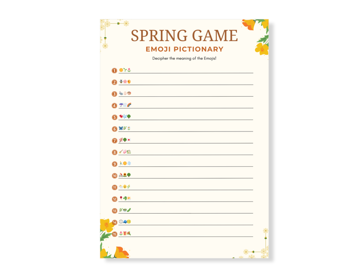 Floral Spring Emoji Pictionary Game Printable - Digital Download ...
