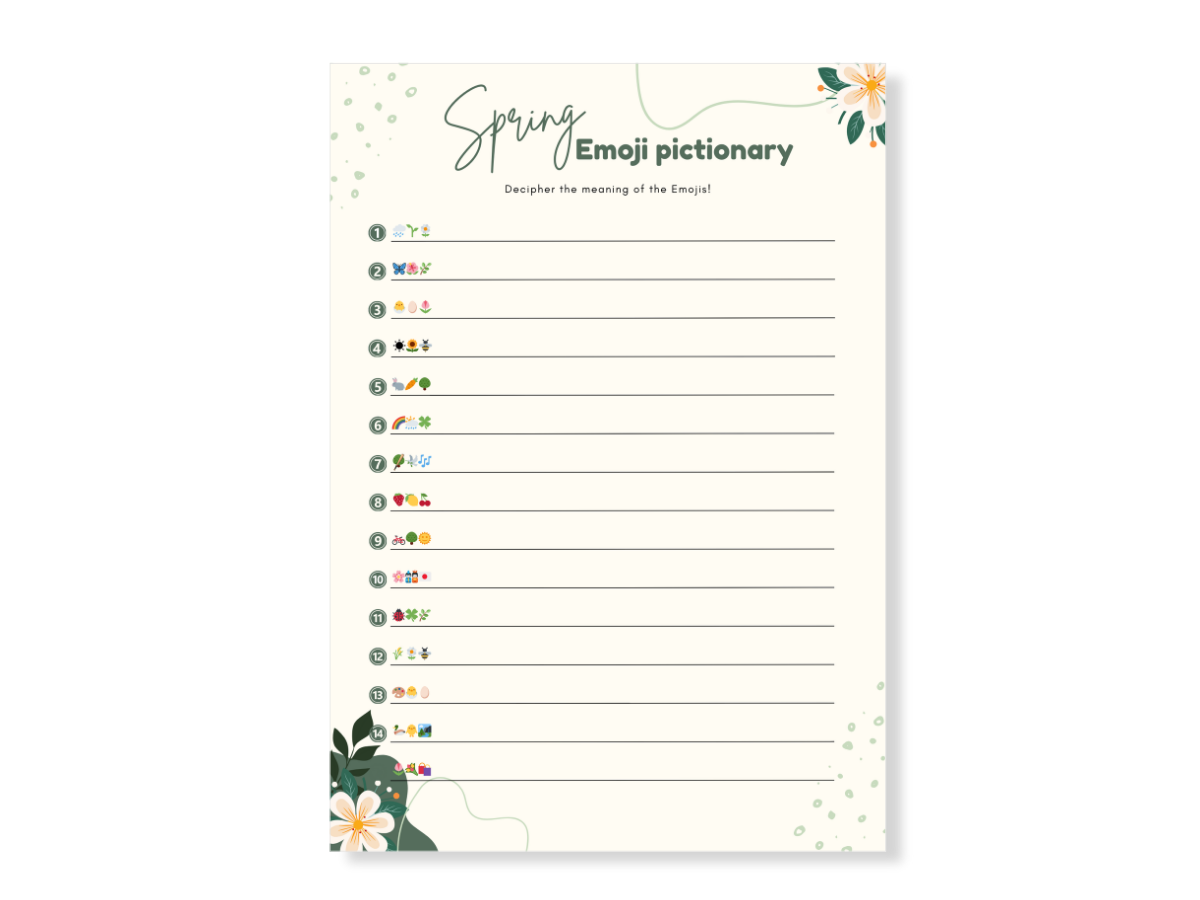 Spring Emoji Pictionary Game Printable - Digital Download - Print Play ...