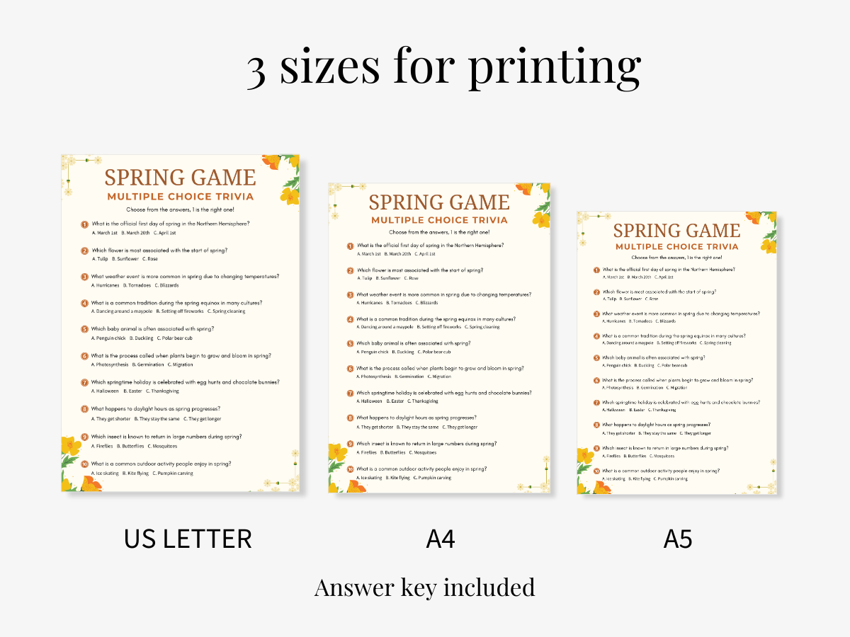 Floral Spring Multiple Choice Trivia Game Printable - Digital Download ...