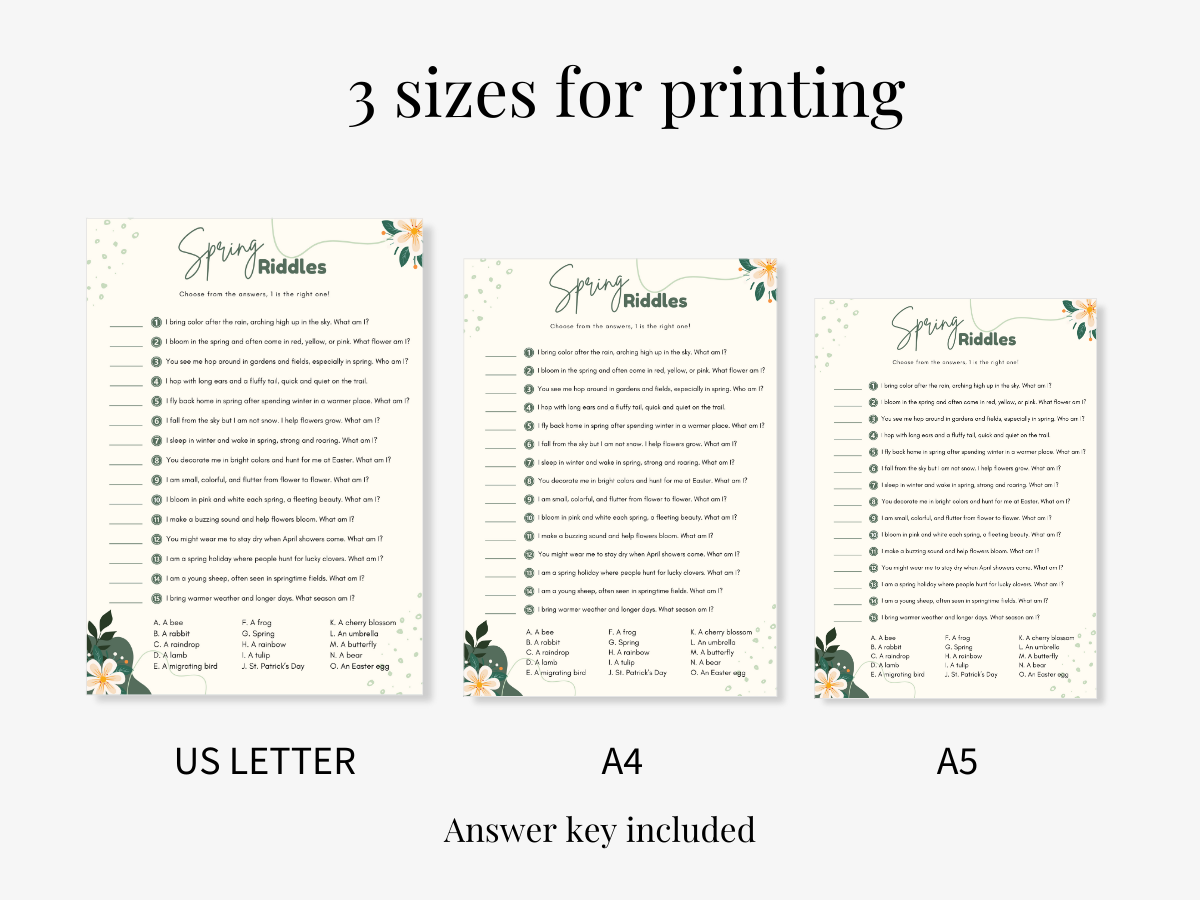 Spring Riddles Game Printable - Digital Download - Print Play Palace