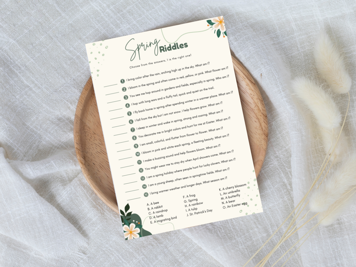 Spring Riddles Game Printable - Digital Download - Print Play Palace