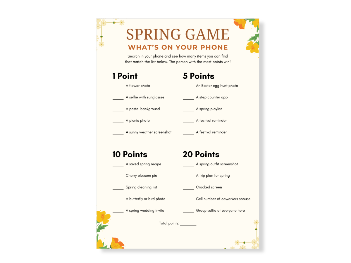 Floral Spring What's On Your Phone Game Printable - Digital Download ...