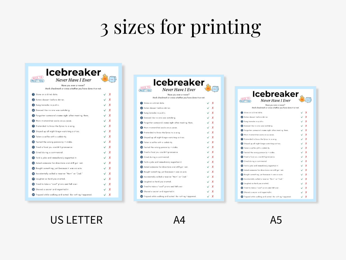 Icebreaker Never Have I Ever Game Printable - Digital Download - Print ...