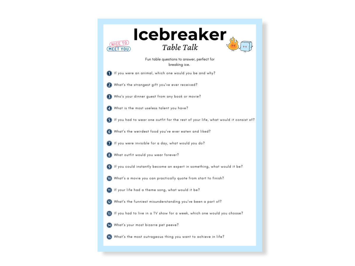 Icebreaker Table Talk Game Printable - Digital Download - Print Play Palace