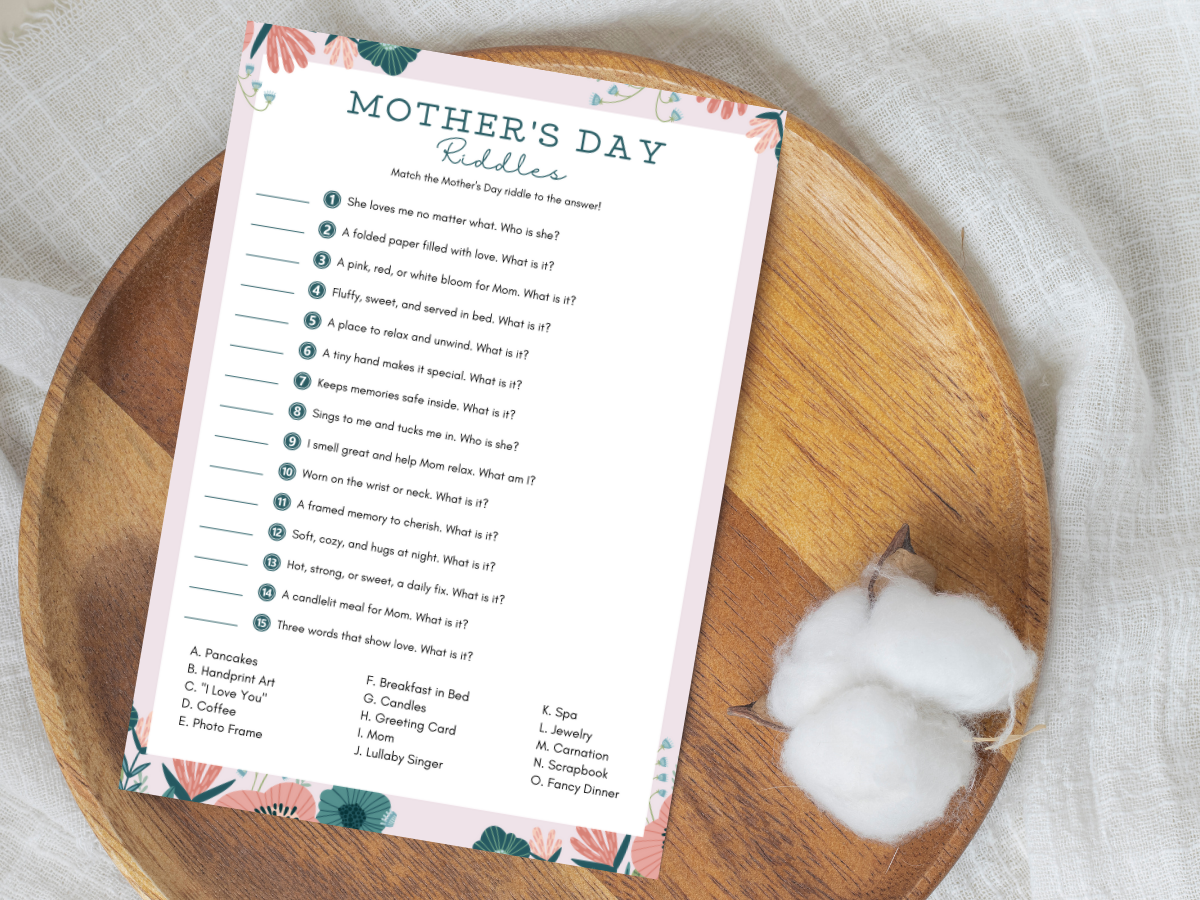 Mother's Day Riddles Printable - Digital Download - Print Play Palace