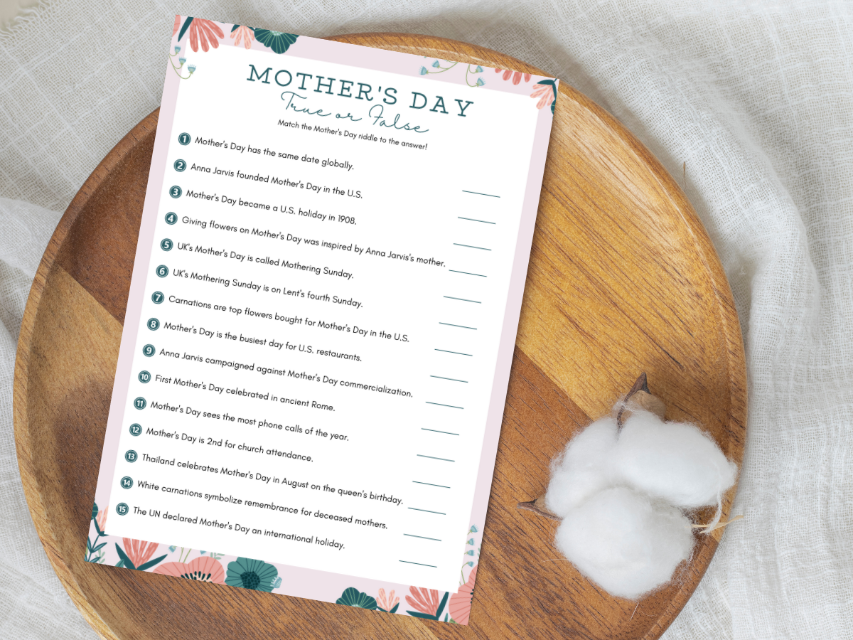 Mother's Day True or False Printable - Digital Download - Print Play Palace