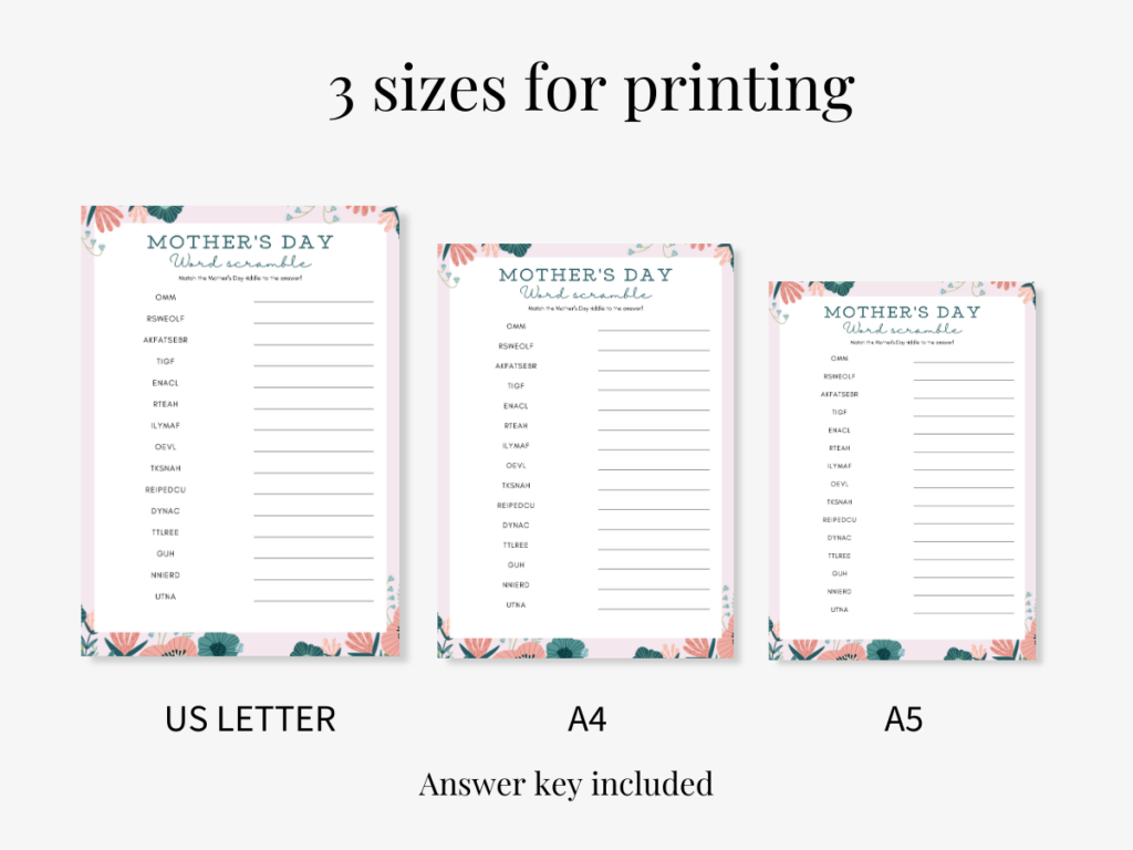Mother's Day Word Scramble Printable - Digital Download - Print Play Palace