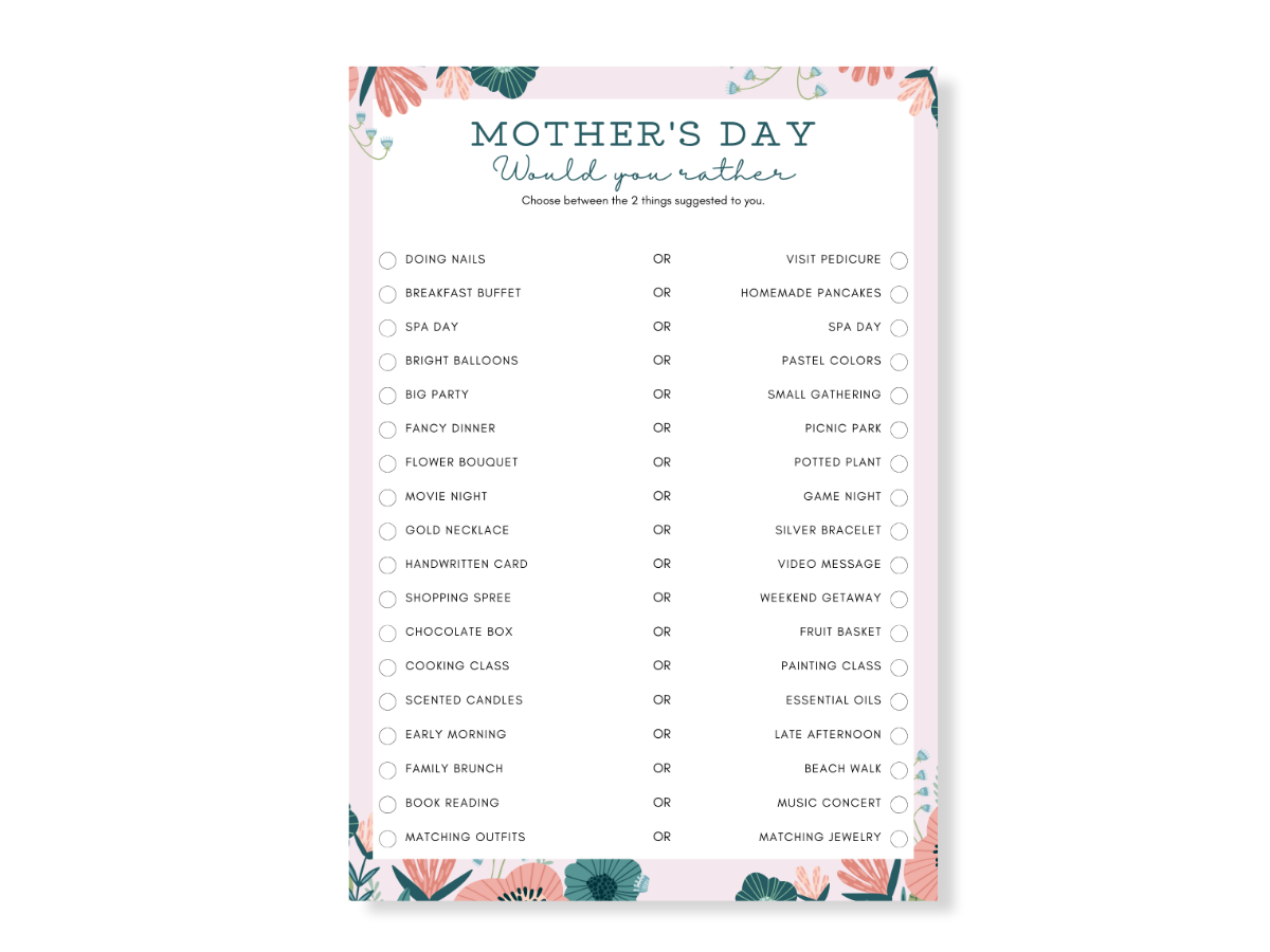 Mother's Day Would You Rather Printable - Digital Download - Print Play ...