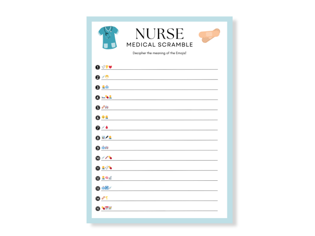 Nurse Emoji Pictionary Game Printable - Digital Download - Print Play ...
