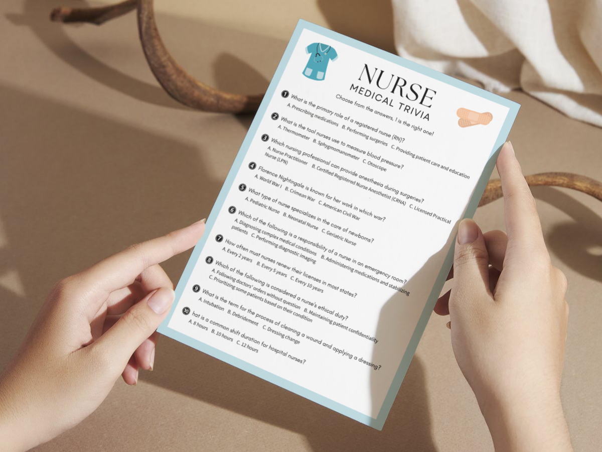 Nurse Multiple Choice Trivia Game Printable - Digital Download - Print ...