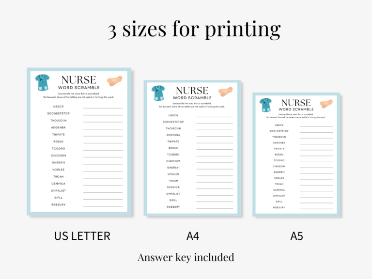 Nurse Word Scramble Game Printable - Digital Download - Print Play Palace