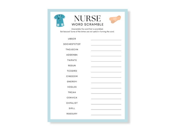 Nurse Word Scramble Game Printable - Digital Download - Print Play Palace