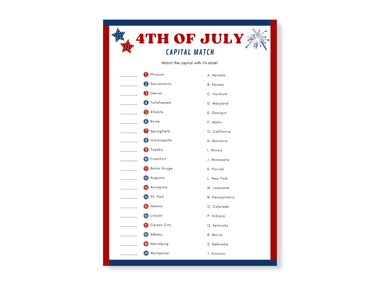 4th of July Capital Match Game Printable - Digital Download - Print ...