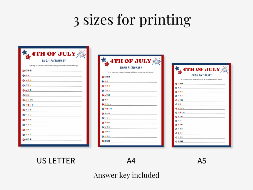 4th of July Emoji Pictionary Game Printable - Digital Download - Print ...